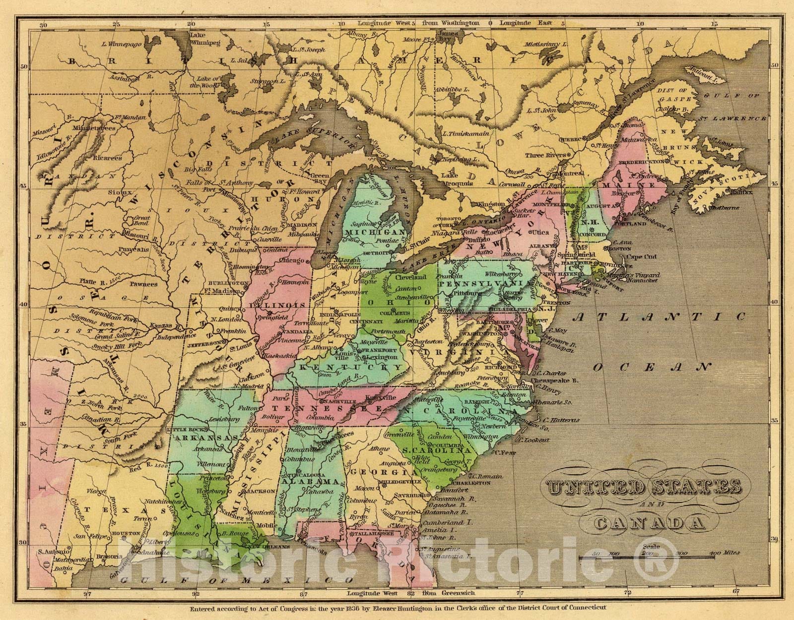 Historic Map : U.S., Canada., 1836, Vintage Wall Art – Historic Pictoric