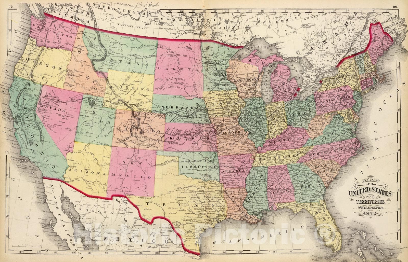 United States Railroad Map 1873 | Historical Print | Historic Pictoric