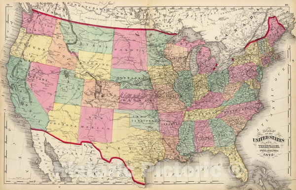 Historic Map : Map of the United States and Territories., 1873, Vintag ...