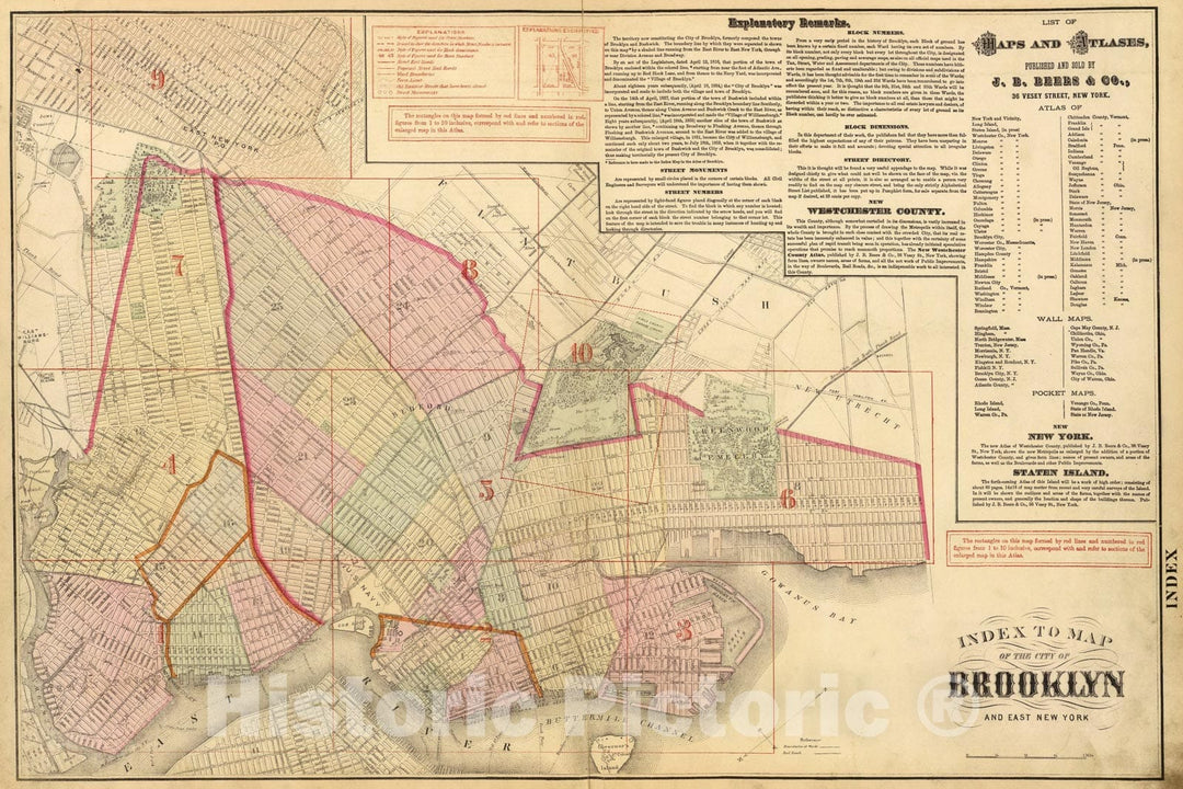Historic Map : Index: Brooklyn map., 1874, Vintage Wall Art – Historic ...