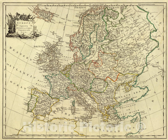Europe Boundary Map 1775 Historical Map Print | Historic Pictoric