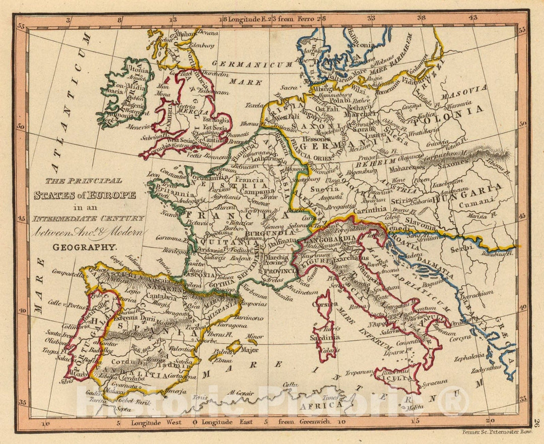 Historic Map : Europe, intermediate century., 1835, Vintage Wall Art ...