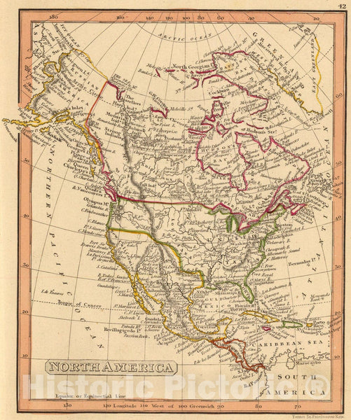Historic Map : North America., 1835, Vintage Wall Art - Historic Pictoric
