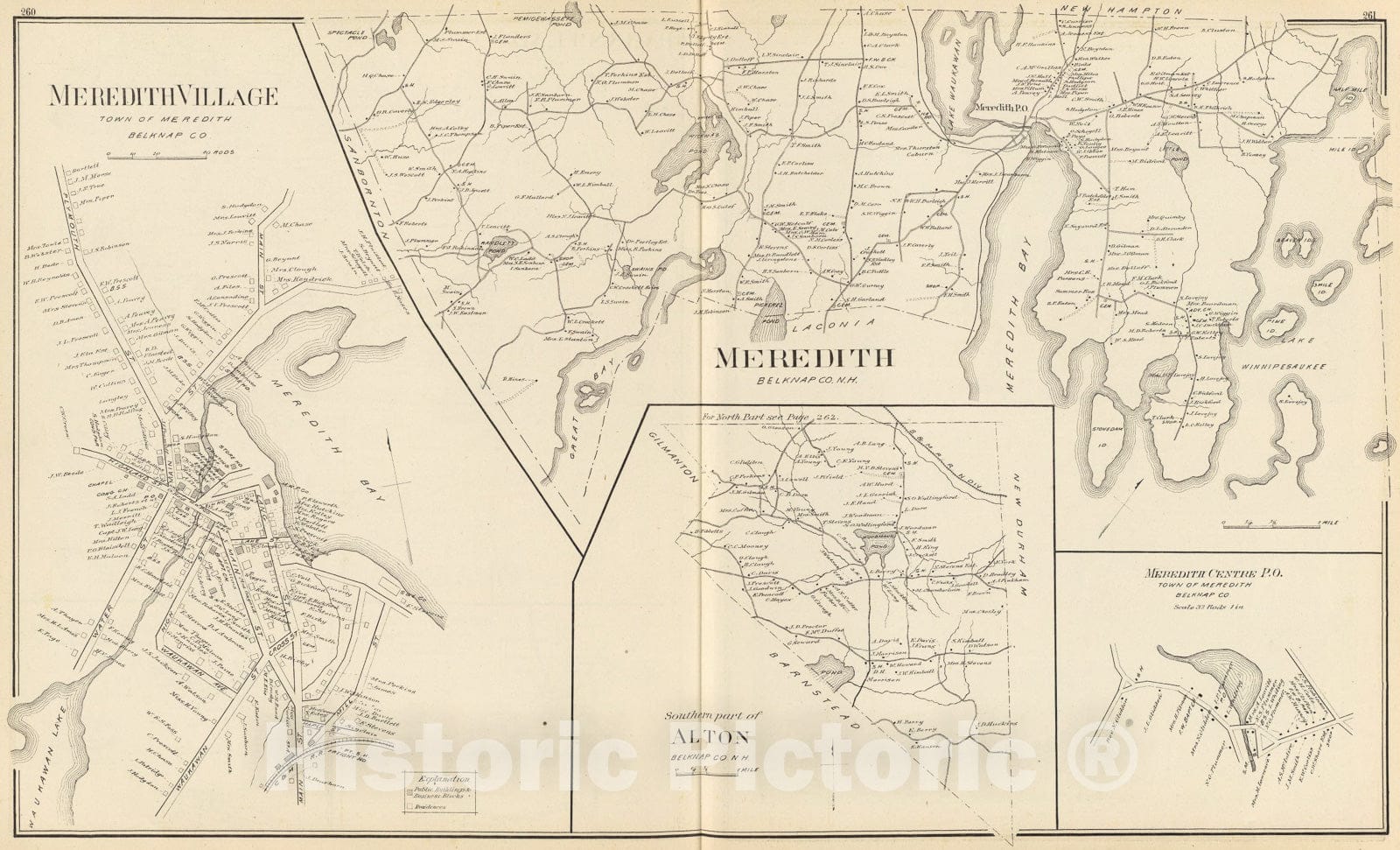Historic Map : Meredith, Meredith Village., 1892, Vintage Wall Art ...