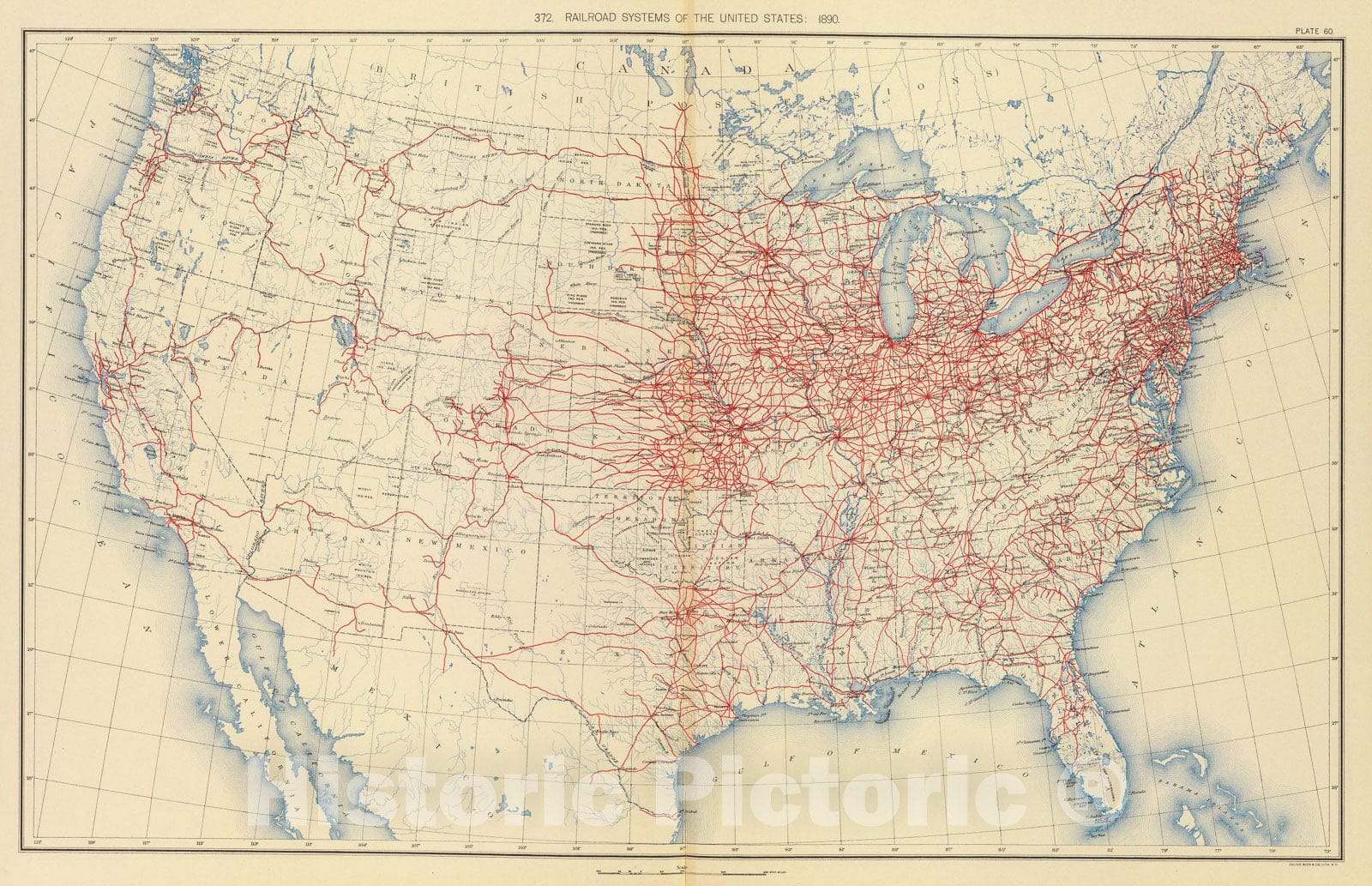 Historic Map : 60. Railroad systems 1890., 1898, Vintage Wall Art ...