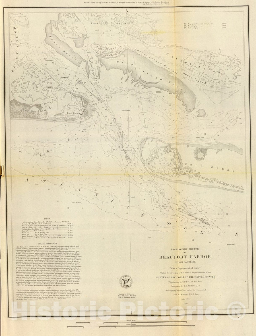 Historic Map : Beaufort Harbor, N.C., 1851, Vintage Wall Art – Historic ...