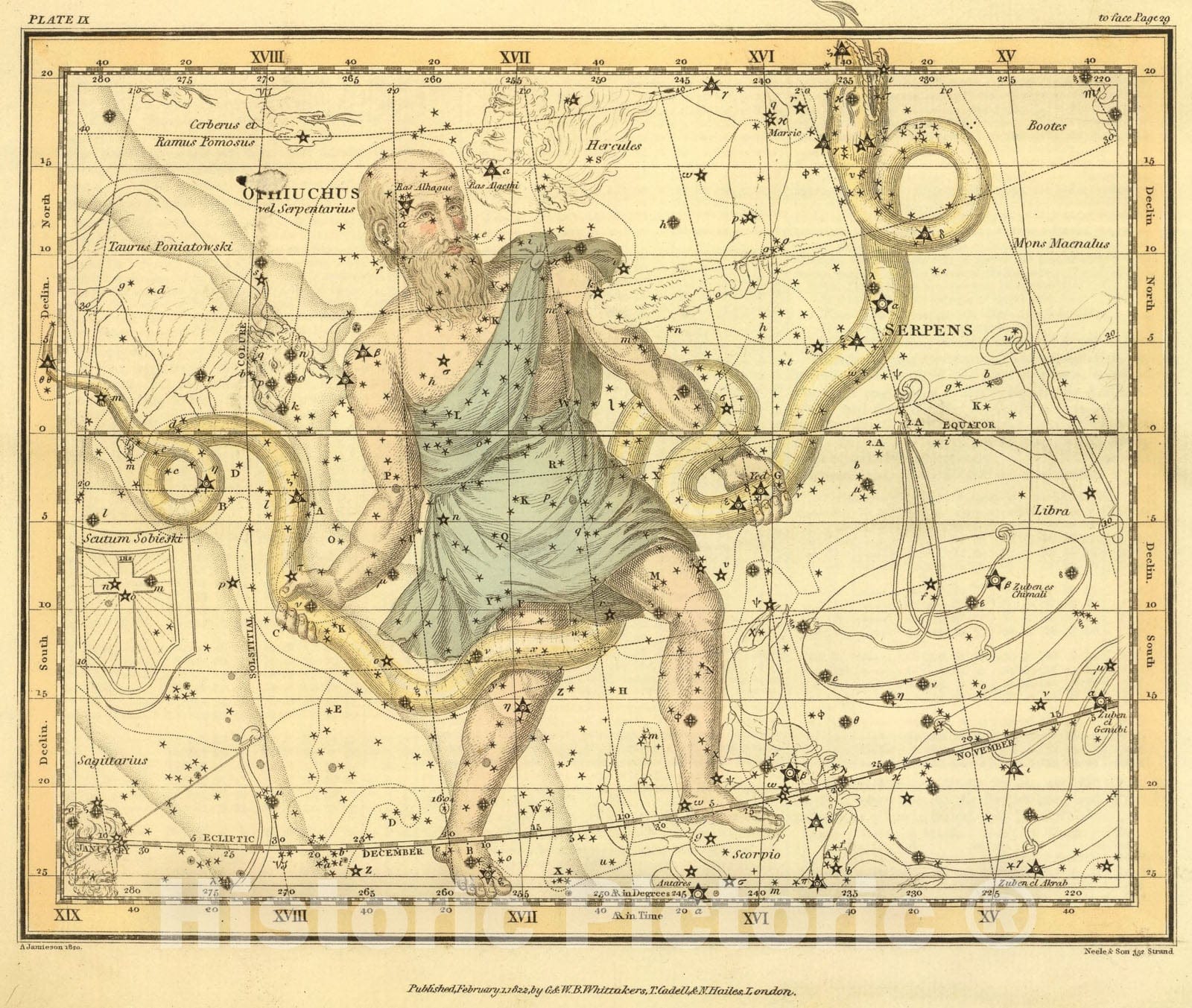 Historic Map : (Ophiuchus or Serpentarius and Serpens), 1822, Vintage ...