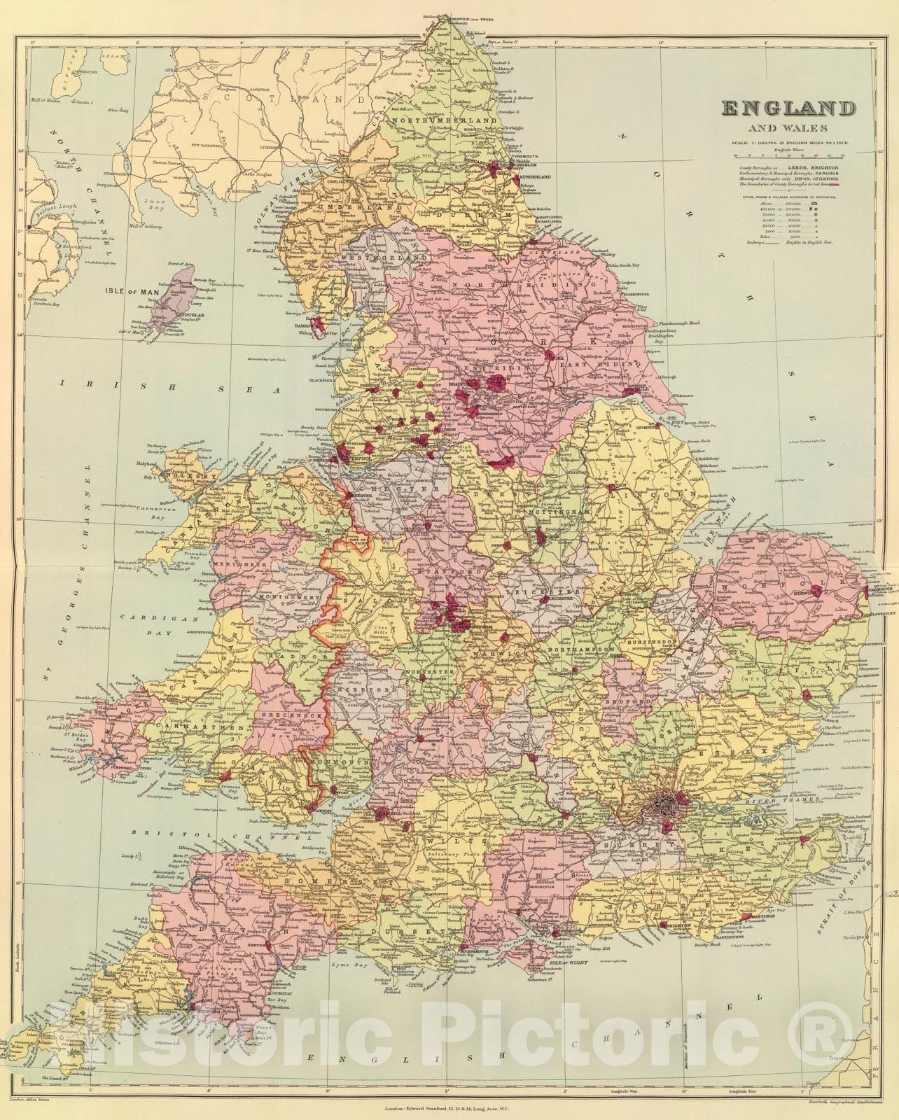 Historic Map : England & Wales., 1901, Vintage Wall Art – Historic Pictoric