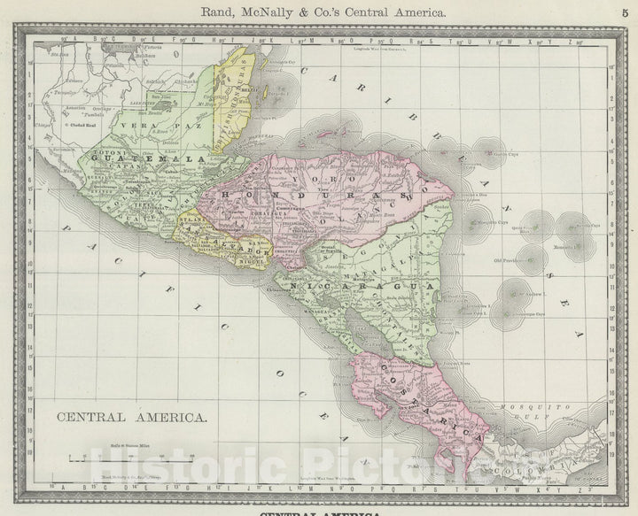 Historic Map : Central America., 1889, Vintage Wall Art – Historic Pictoric