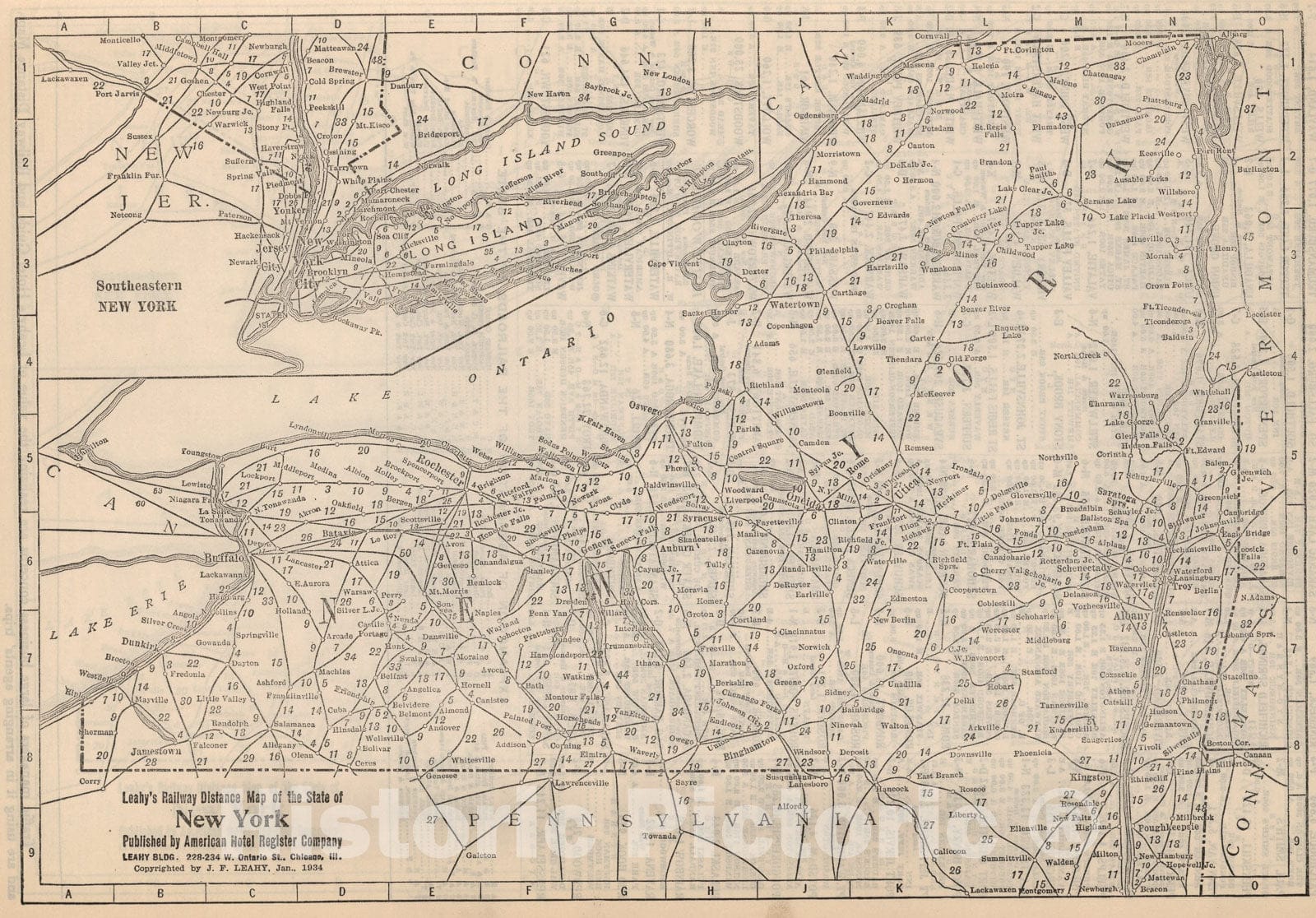Historic Map : (Continues) Railway Distance Map of the State of New Yo ...