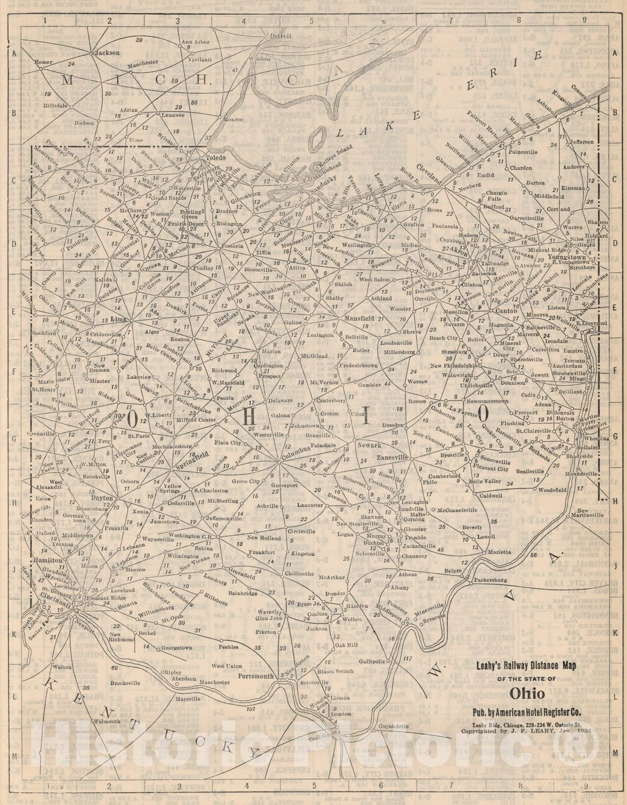 Historic Map : (Continues) Railway Distance Map of the State of Ohio ...
