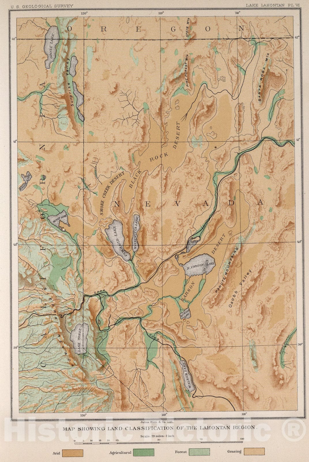 Lake Lahontan Nevada Geologic Map 1885 Print | Historic Pictoric