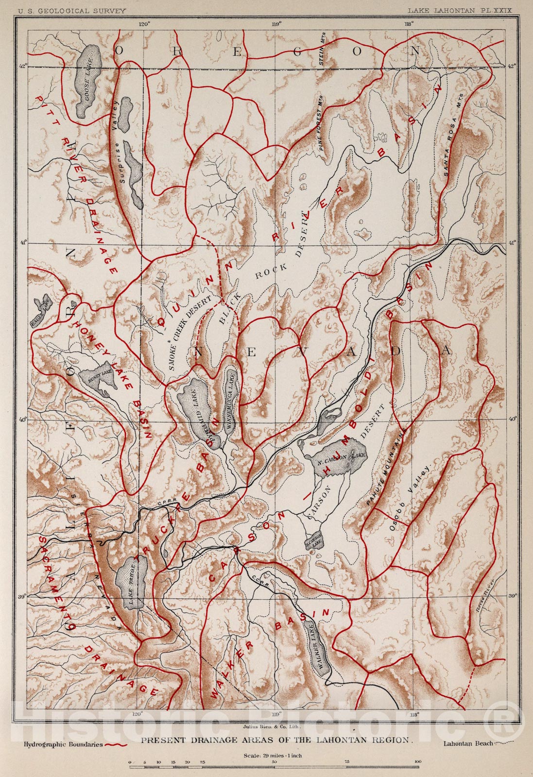 Historic Map : Plate XXIX: Present drainage areas of the Lahontan Regi ...