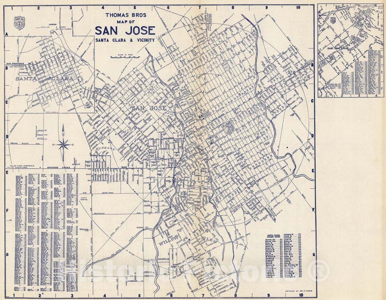 San Jose Santa Clara California Road Map 1938 Print – Historic Pictoric
