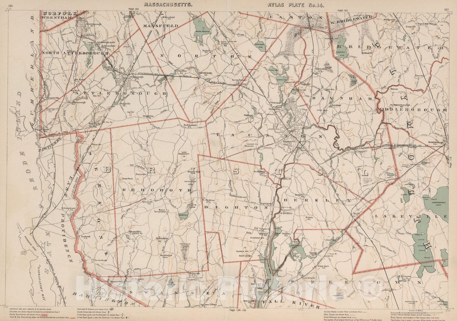 Historic Map : Massachusetts. Atlas Plate No. 14., 1891, Vintage Wall ...