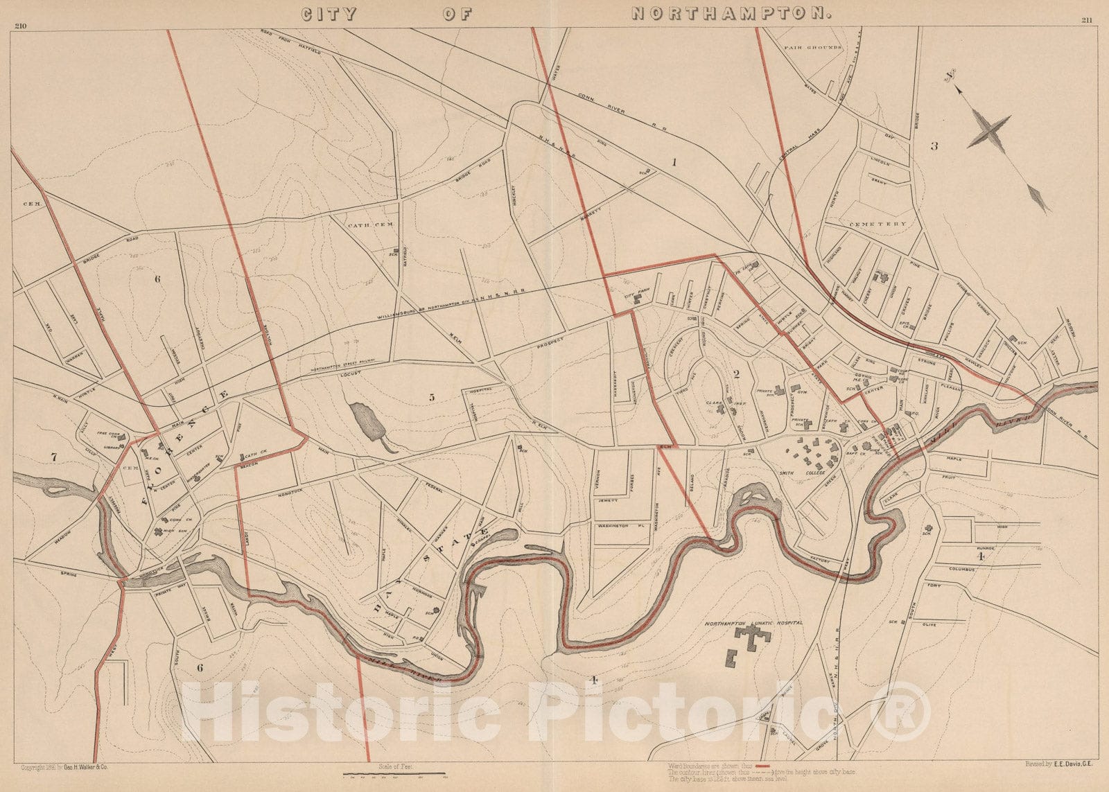 Historic Map : City of Northampton, Massachusetts., 1891, Vintage Wall ...