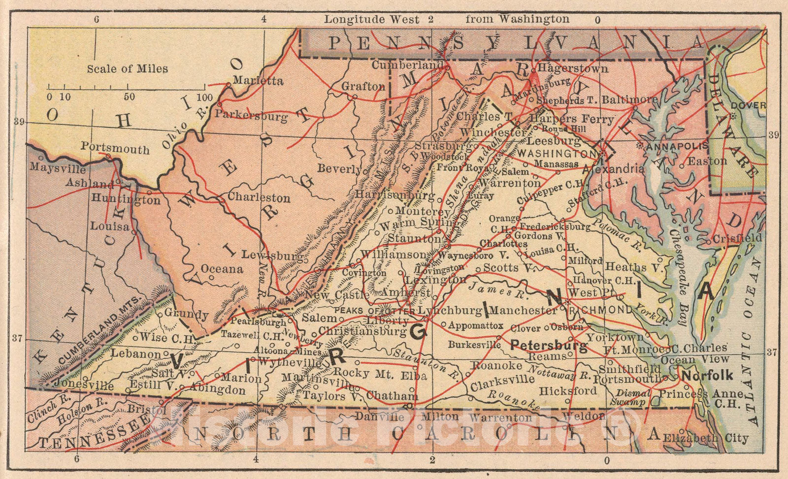 Historic Map : Virginia, 1885, Vintage Wall Art – Historic Pictoric