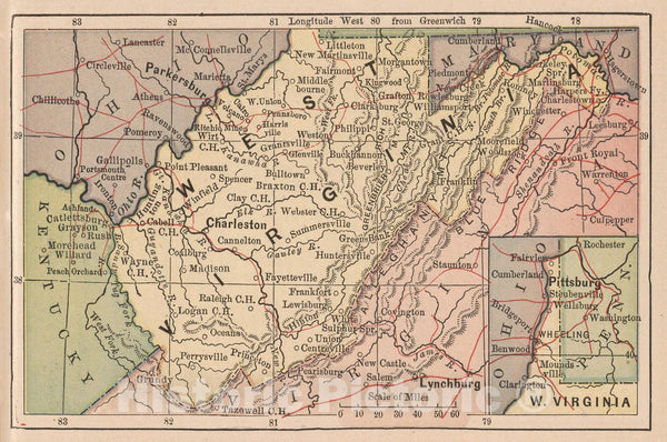 West Virginia 1885 Historical Map Print | Bradstreet's Atlas – Historic ...