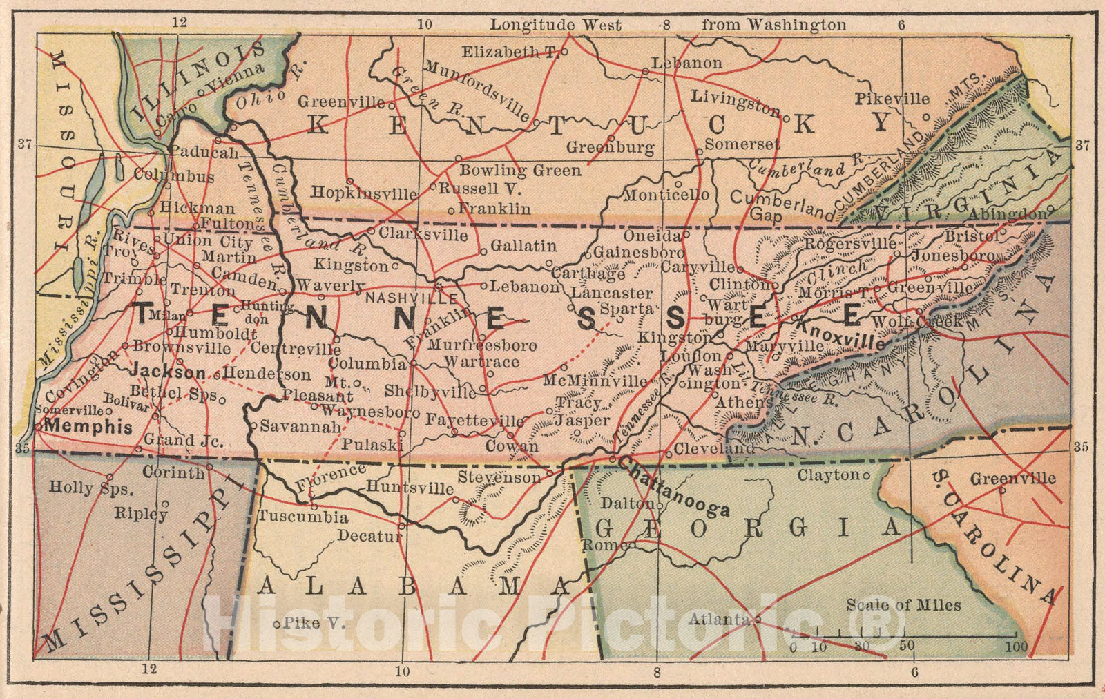 Historic Map : Tennessee, 1885, Vintage Wall Art – Historic Pictoric