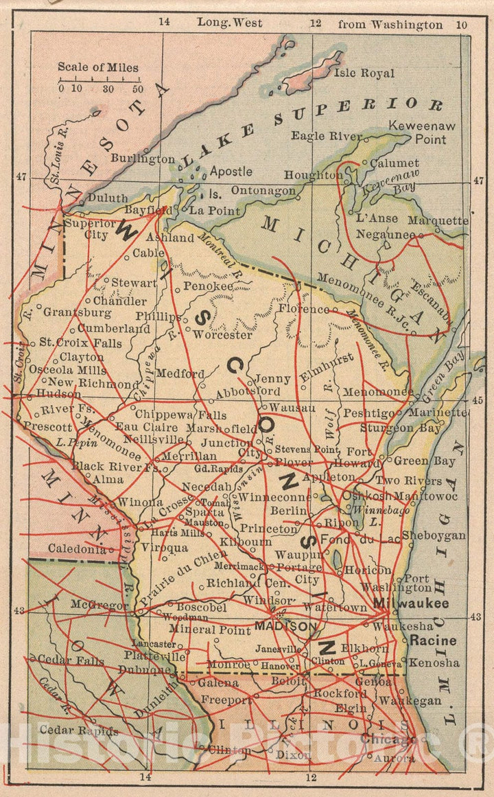 Historic Map : Wisconsin, 1885, Vintage Wall Art – Historic Pictoric