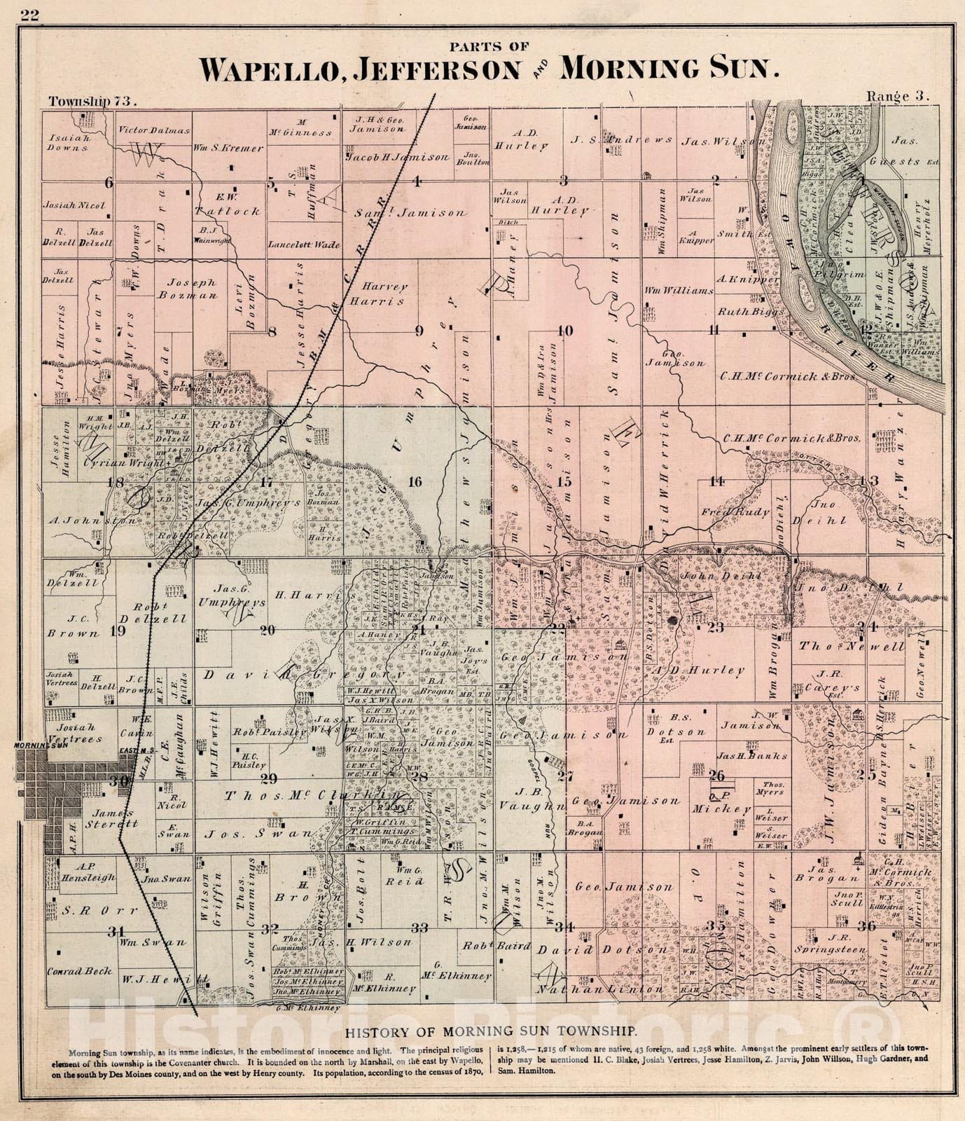 Historic Map : Parts of Wapello, Jefferson and Morning Sun, Louisa Cou ...
