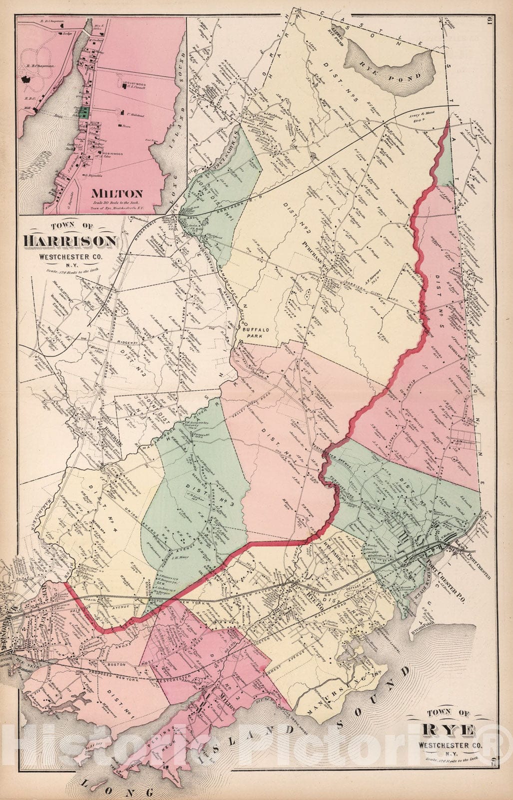 Historic Map : Towns of Harrison and Rye, Westchester County, New York ...