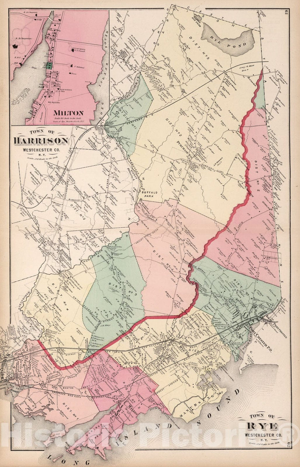 Historic Map : Towns of Harrison and Rye, Westchester County, New York ...