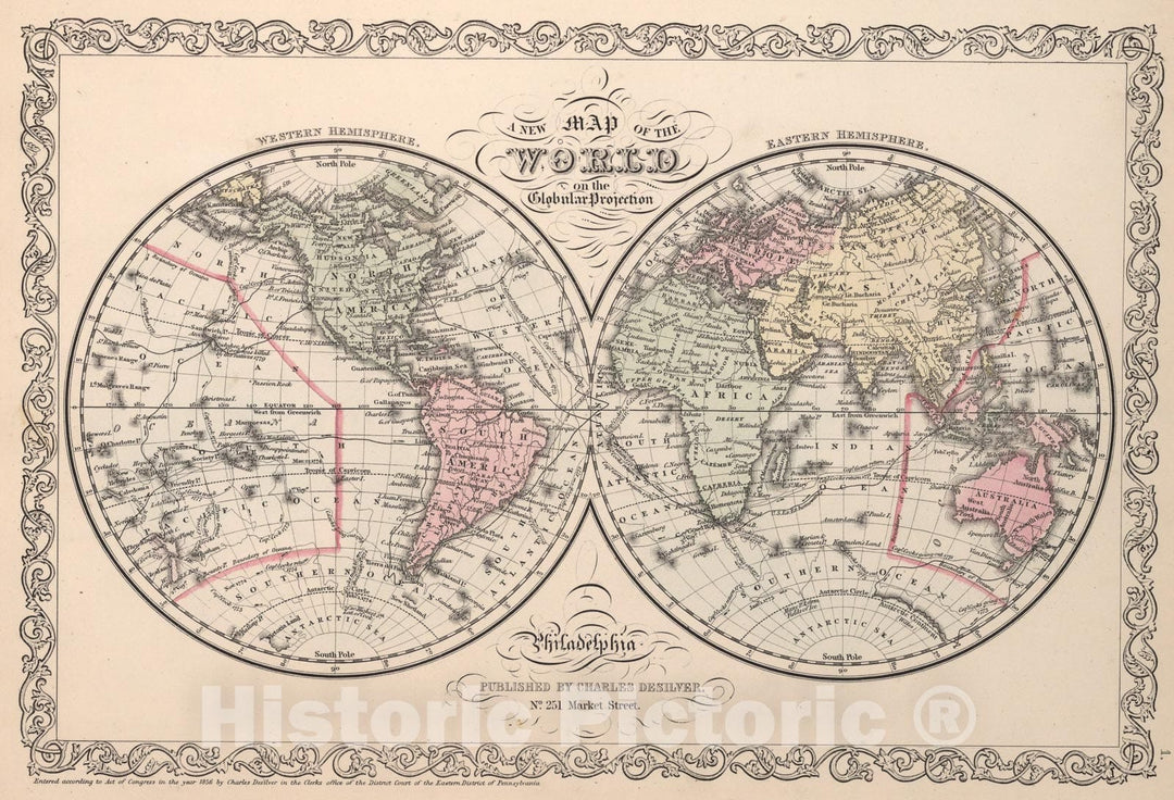 Historic Map : A new map of the World on the Globular Projection, 1857 ...