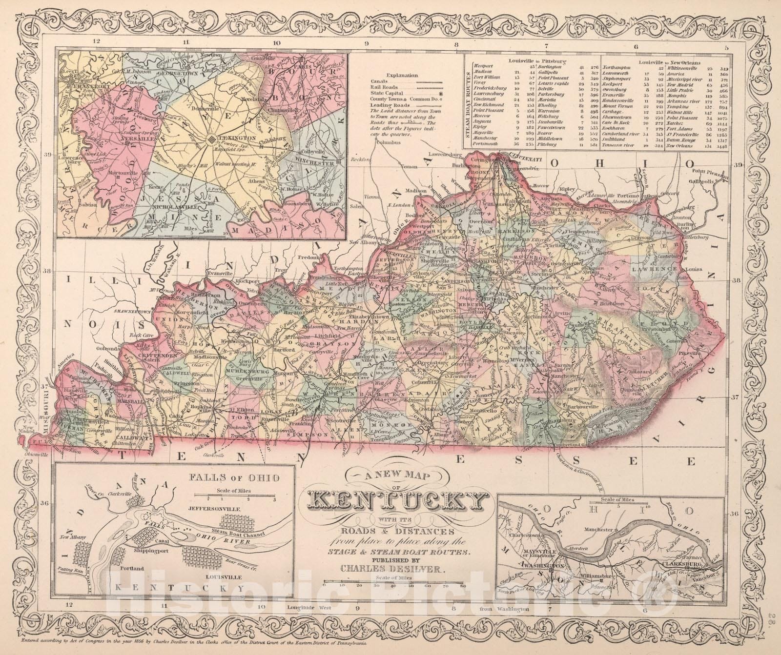 Historic Map : A New Map of Kentucky, 1857, Vintage Wall Art – Historic ...