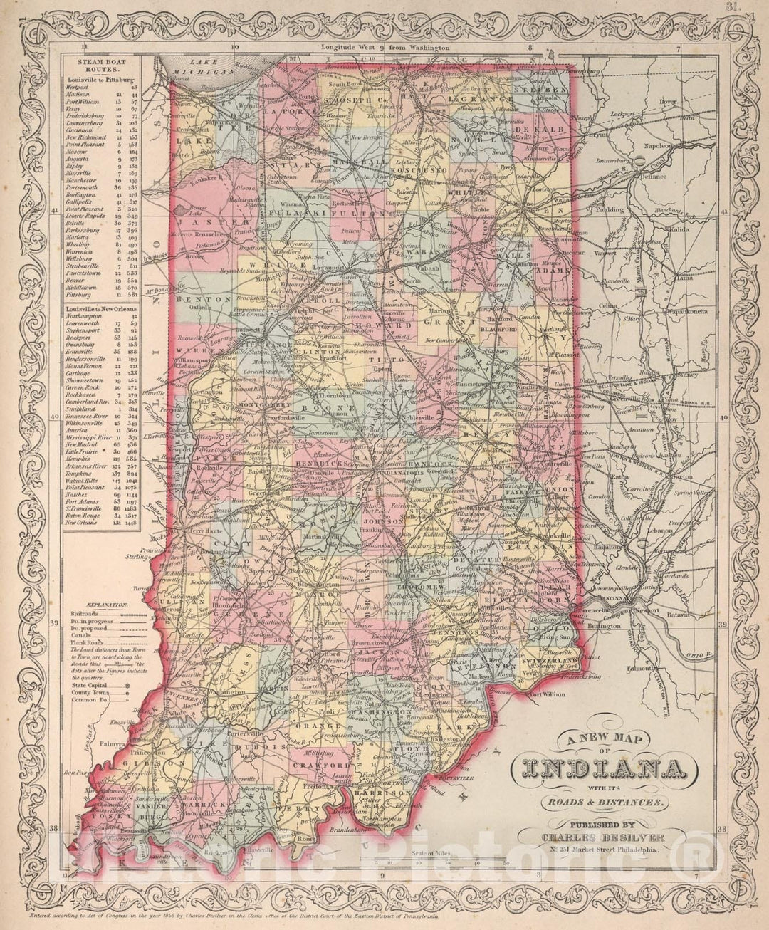Historic Map : A New Map of Indiana, 1857, Vintage Wall Art – Historic ...