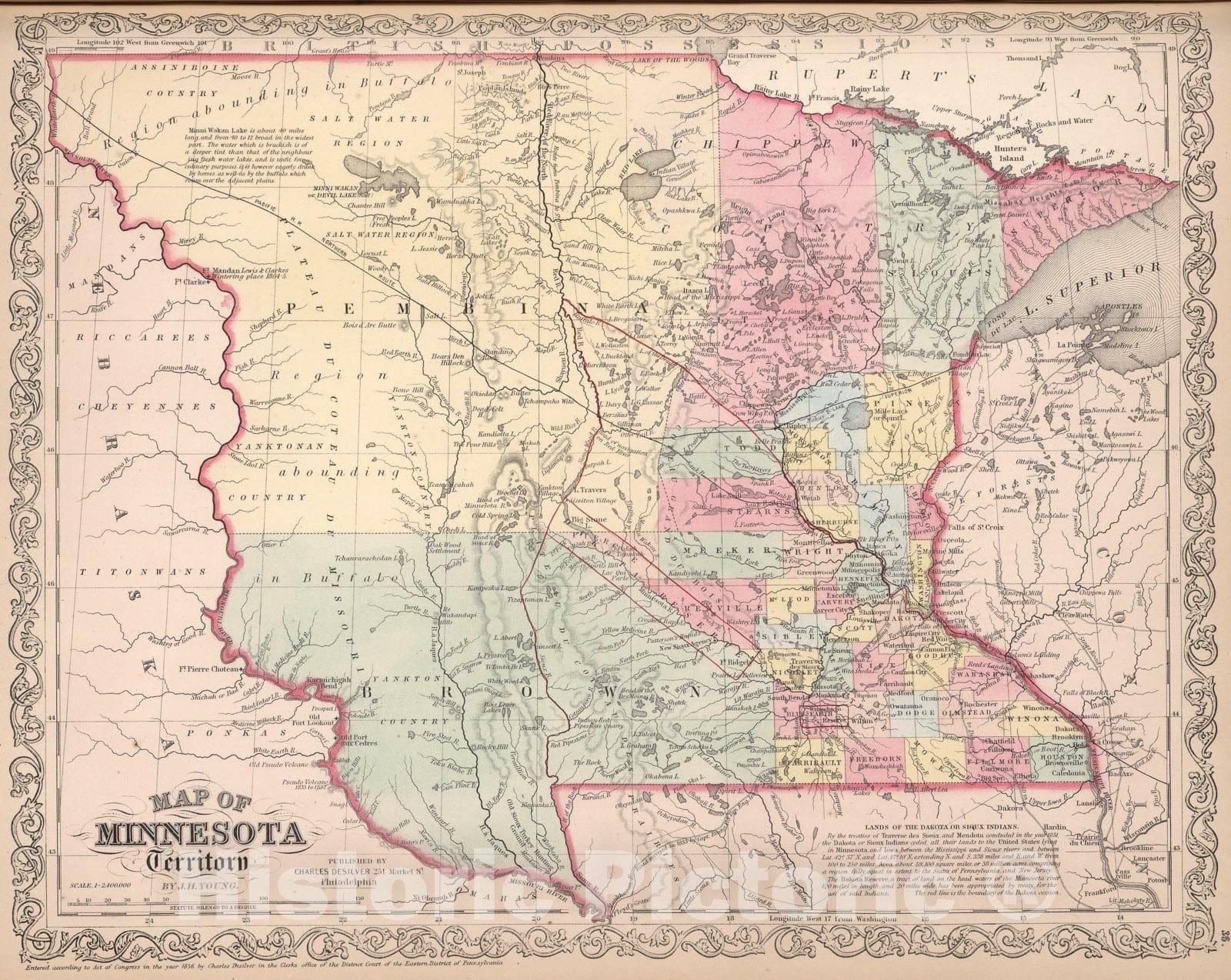 Historic Map : Map of Minnesota Territory, 1857, Vintage Wall Art ...