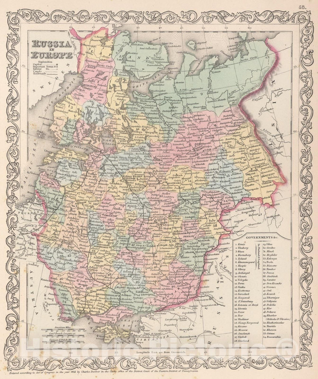 Historic Map : Russia in Europe, 1857, Vintage Wall Art – Historic Pictoric