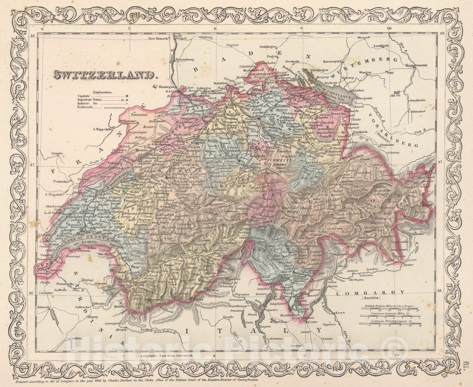 Historic Map : Switzerland, 1857, Vintage Wall Art – Historic Pictoric