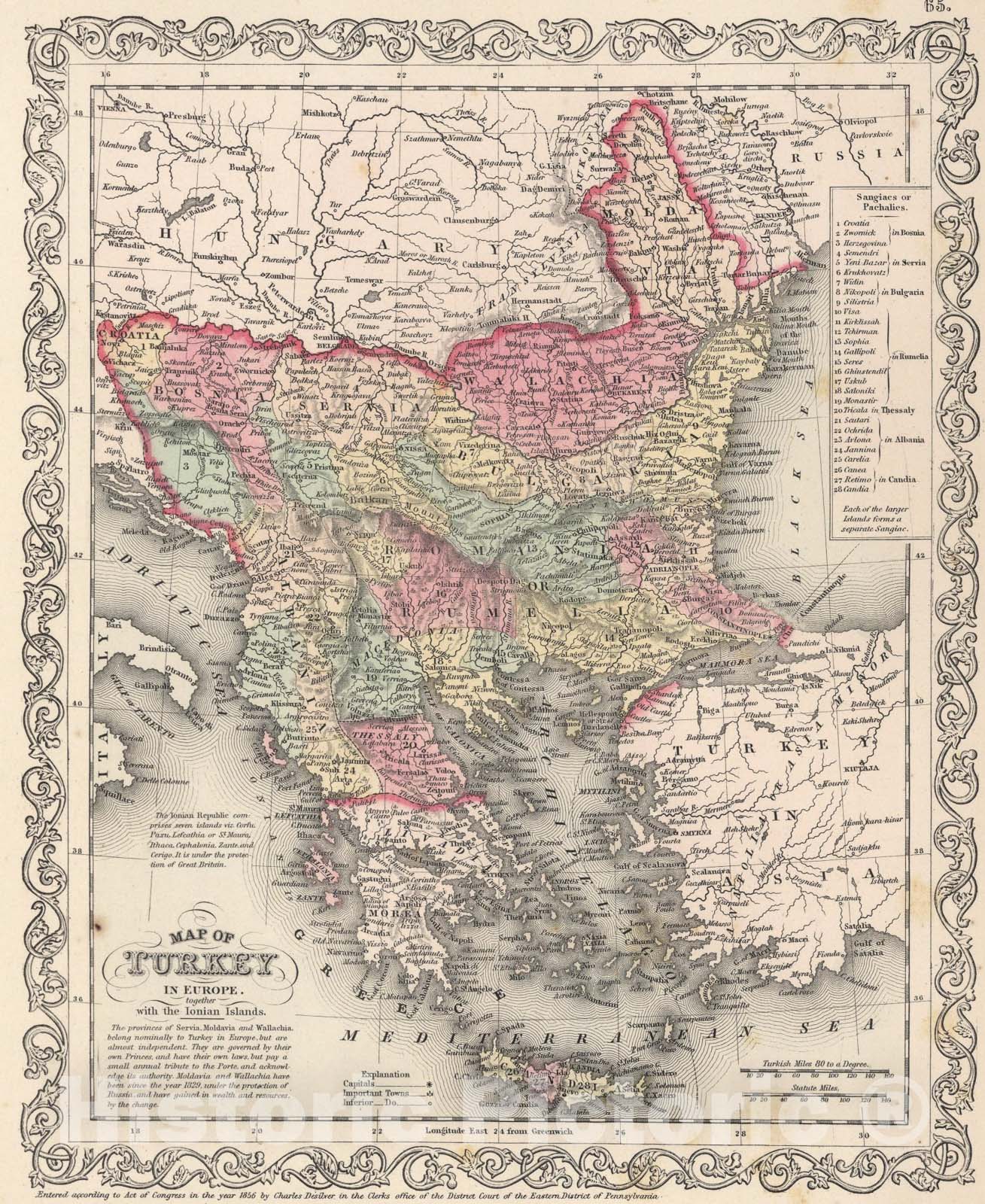 Historic Map : Map of Turkey in Europe, 1857, Vintage Wall Art ...