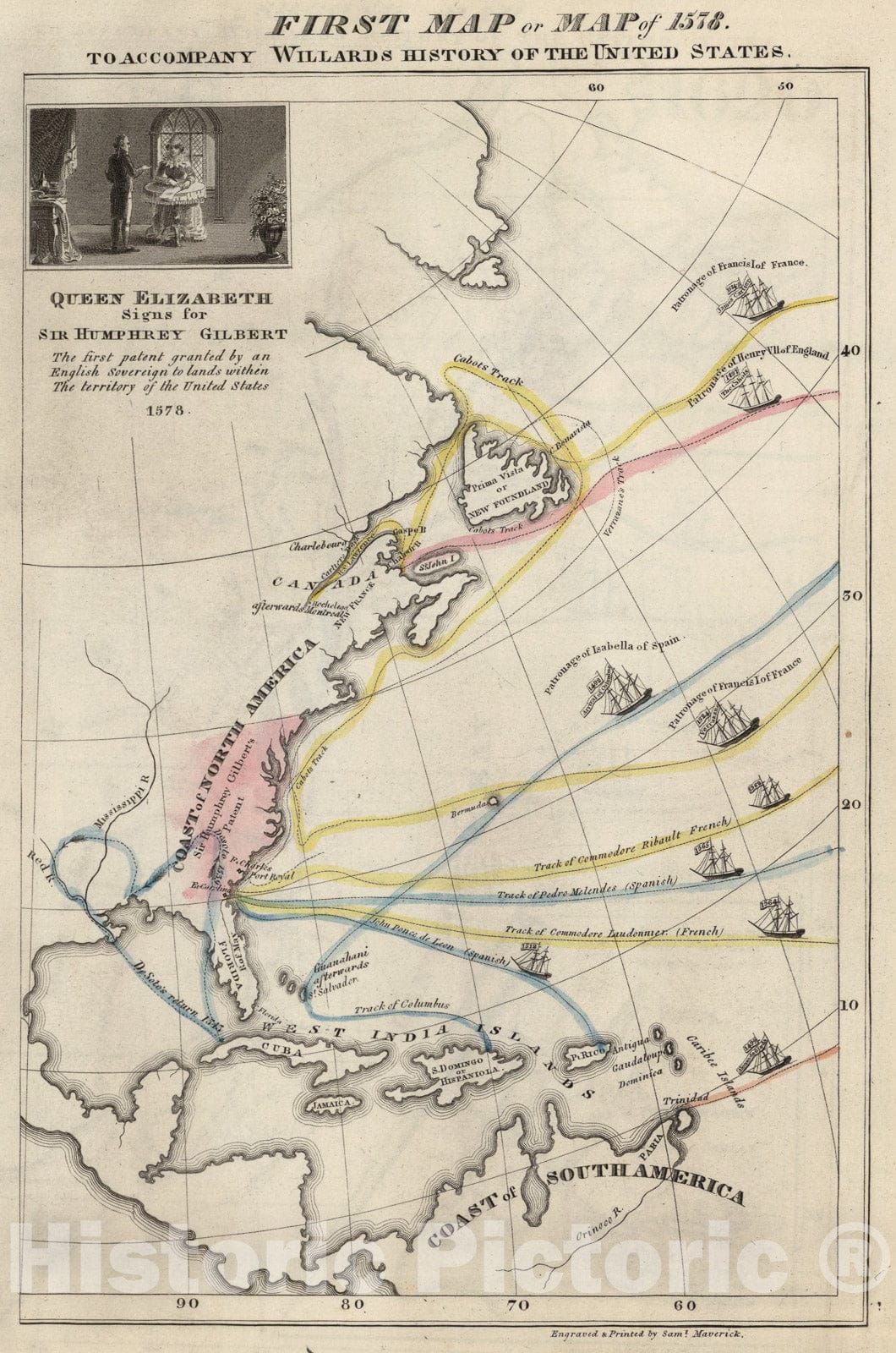 Historic Map : First Map Or Map Of 1578, 1829, Vintage Wall Art ...