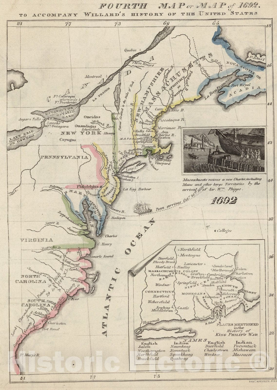 Historic Map : Fourth Map or Map Of 1692, 1829, Vintage Wall Art ...