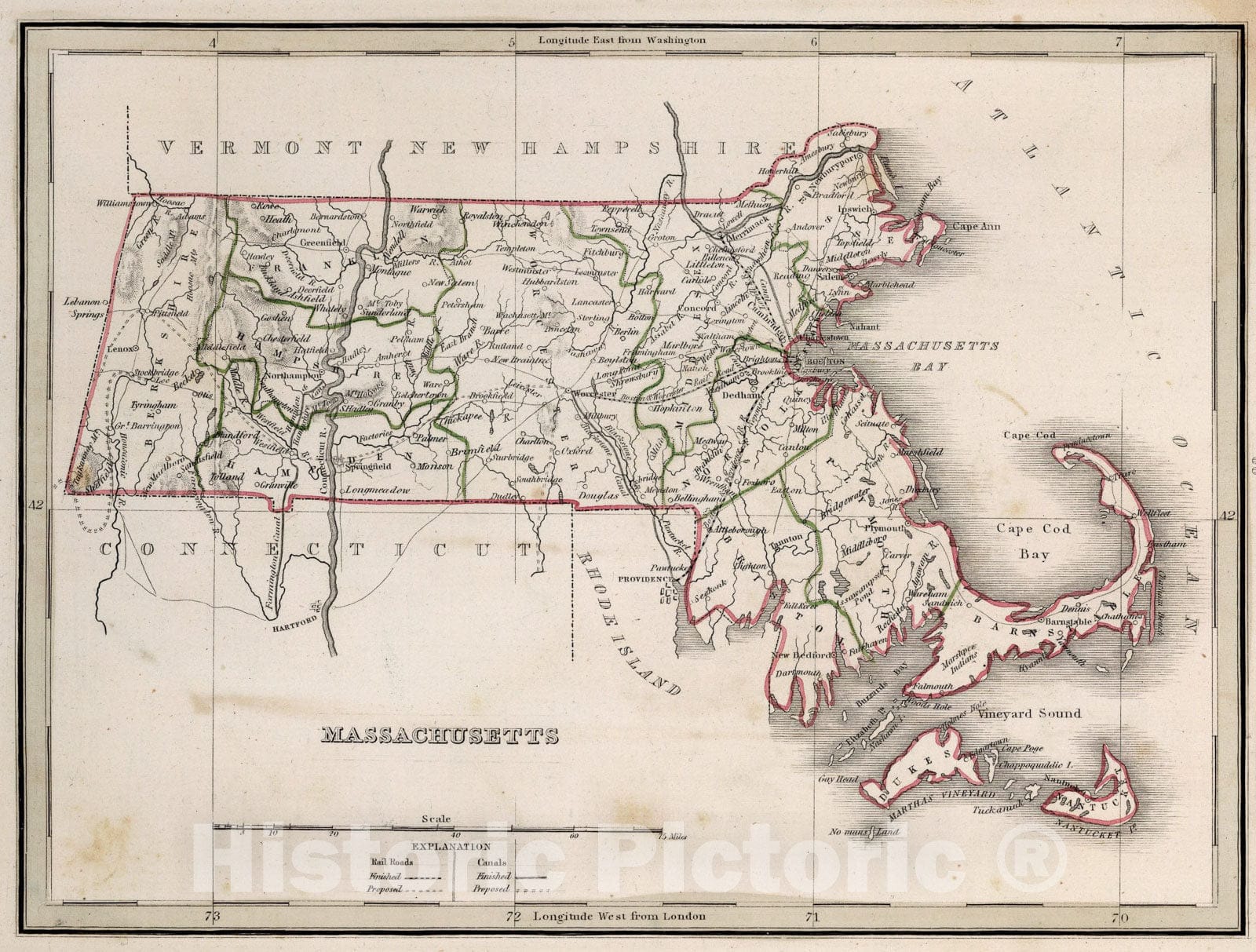 Historic Map : Massachusetts, 1838, Vintage Wall Art – Historic Pictoric