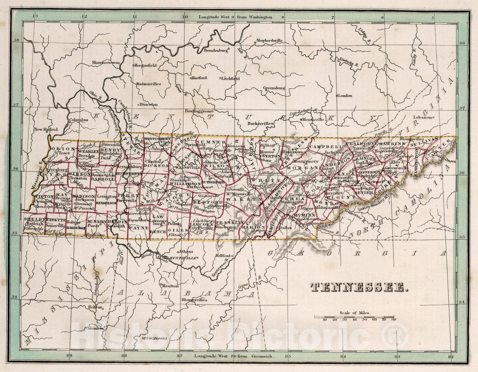 Historic Map : Tennessee, 1838, Vintage Wall Art – Historic Pictoric