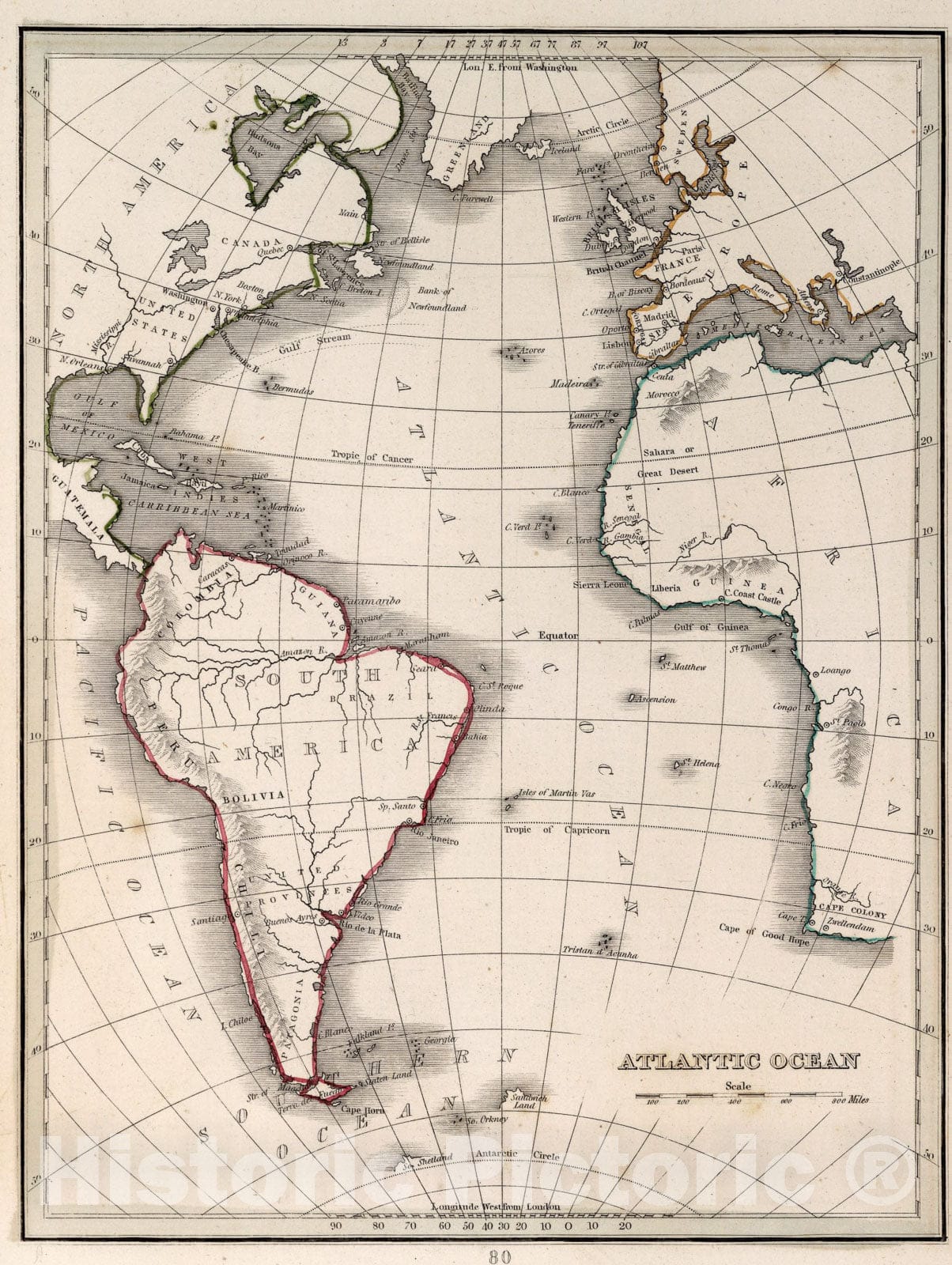 Historic Map : Atlantic Ocean, 1838, Vintage Wall Art – Historic Pictoric