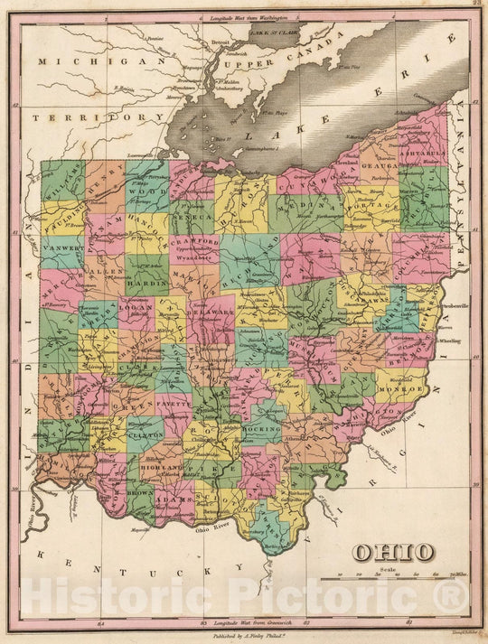 Historic Map : Ohio., 1824, Vintage Wall Art – Historic Pictoric