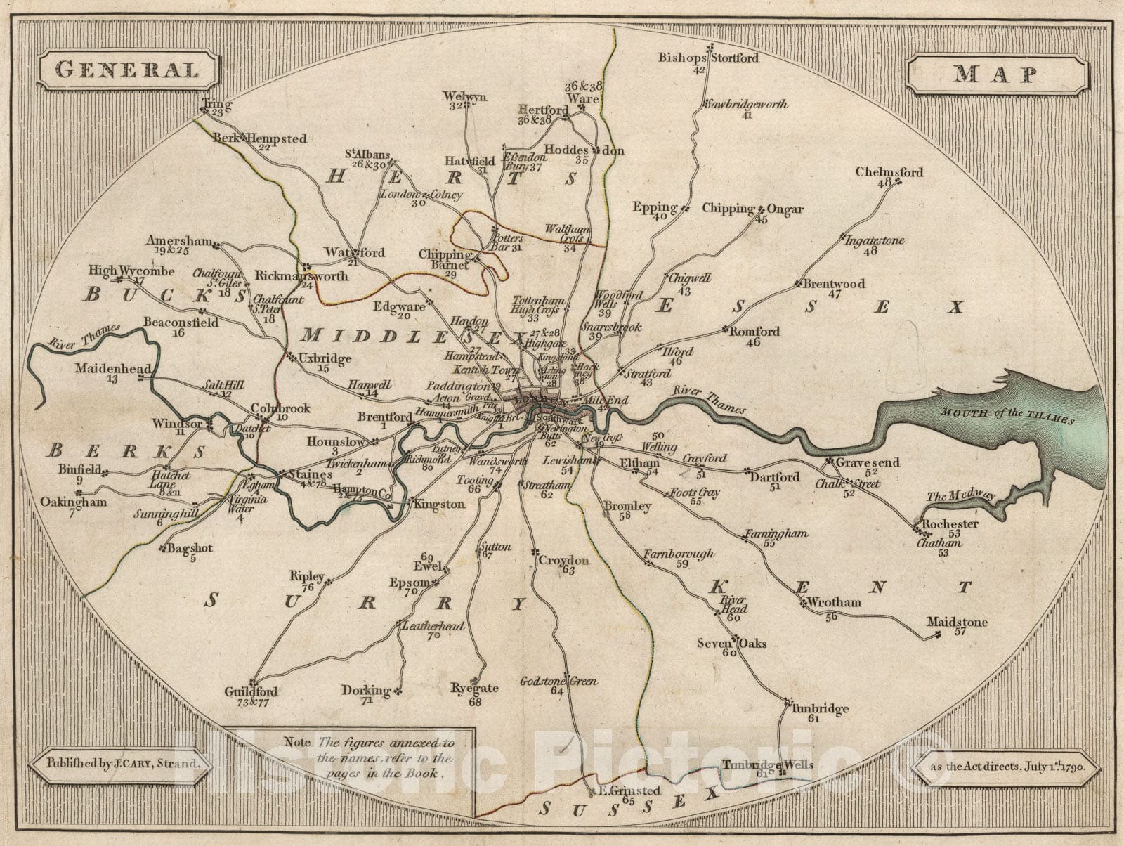 Historic Map : General Map (London Environs)., 1790, Vintage Wall Art ...