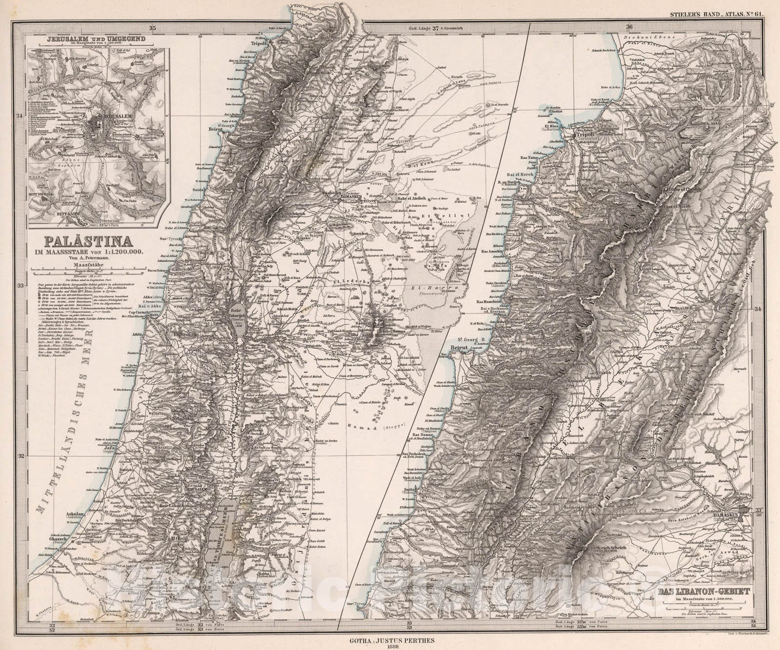 Historic Map : Palestina. Das Libanon-Gebiet. (Palestine, Lebanon)., 1 ...