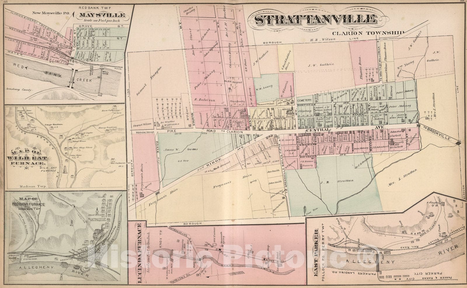 Historic Map : Strattanville. Maysville. Wild Cat Furnace. Redbank Fur ...