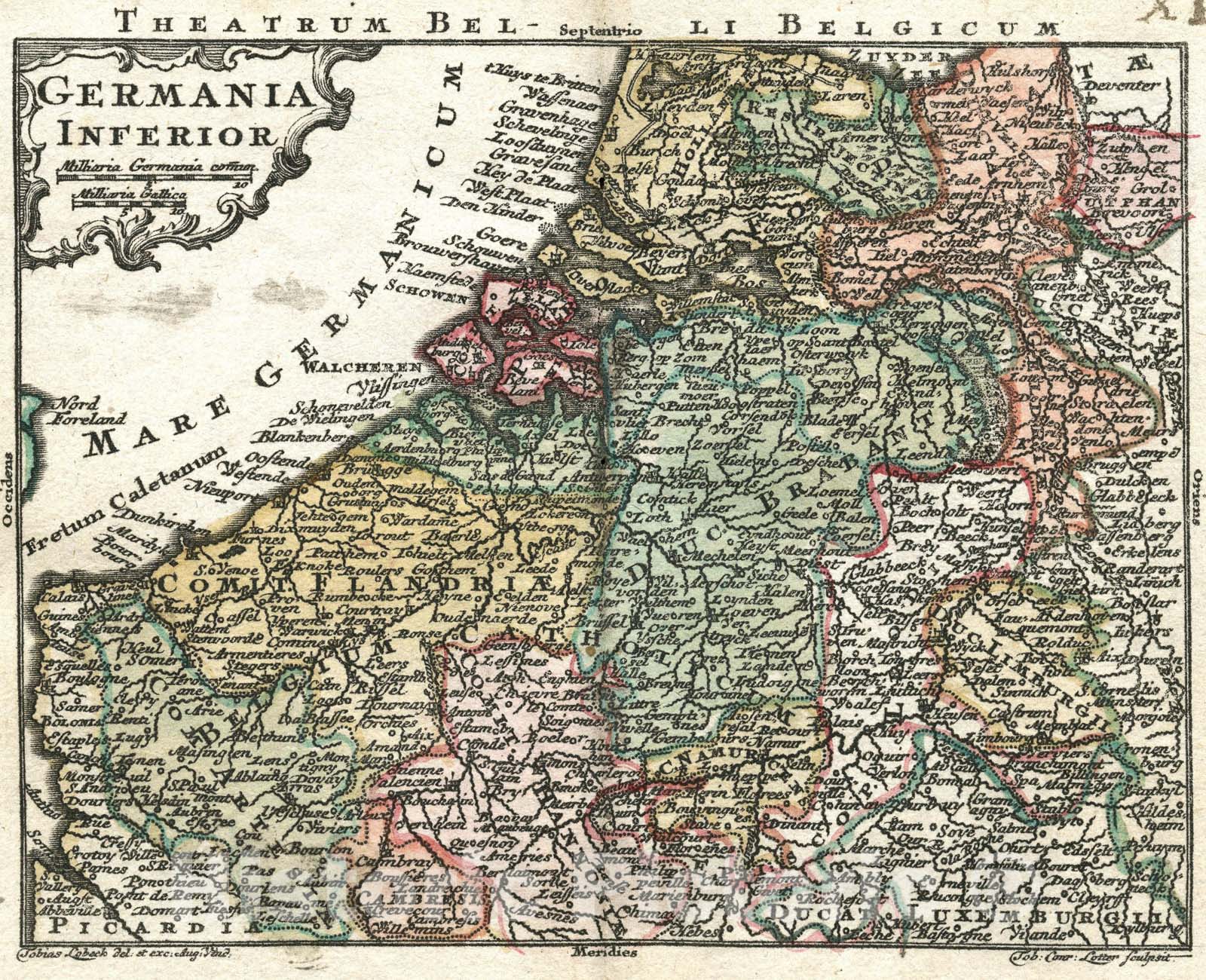 Historic Map : Germania Inferior. Theatrum Bel-li Belgicum, 1762, Vint ...