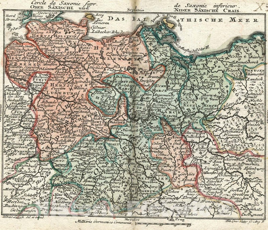 Historic Map : Ober Saxische und Nider Saxische Crais, 1762, Vintage W ...