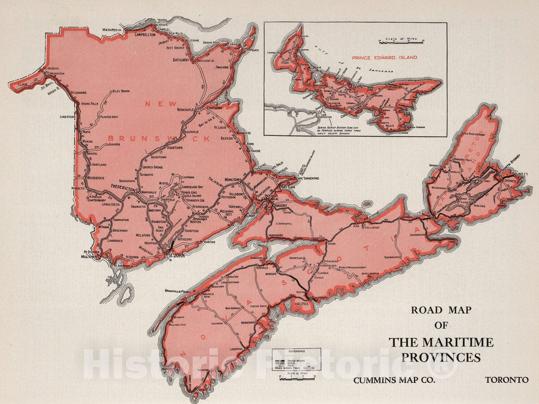 Historic Map : Road Map of the Maritime Provinces. Prince Edward Islan ...