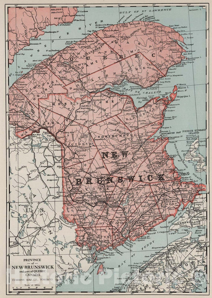 Historic Map : Province of New Brunswick and Part of Quebec, Canada (c ...