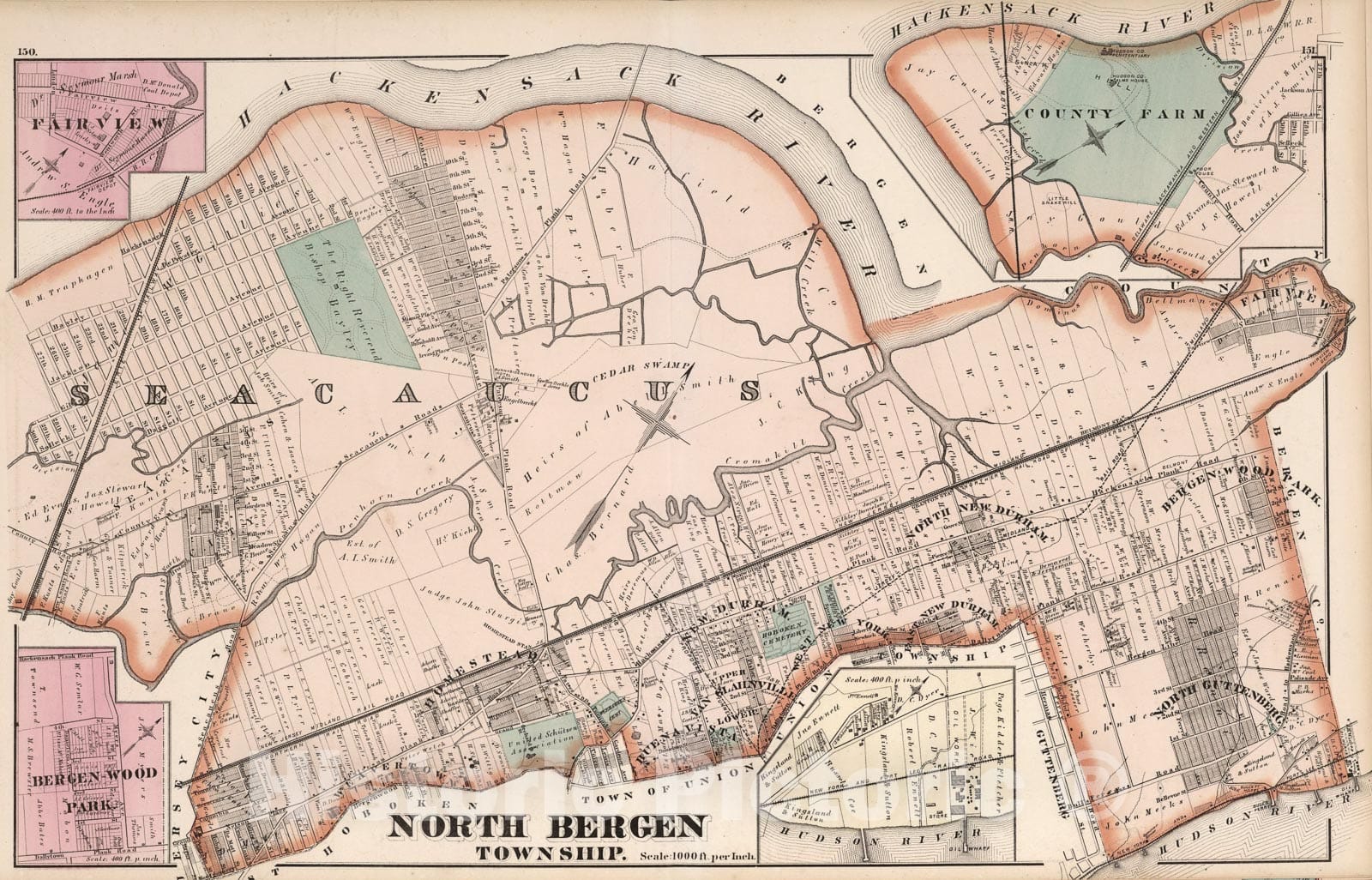 Historic Map : North Bergen Township., 1873, Vintage Wall Art ...
