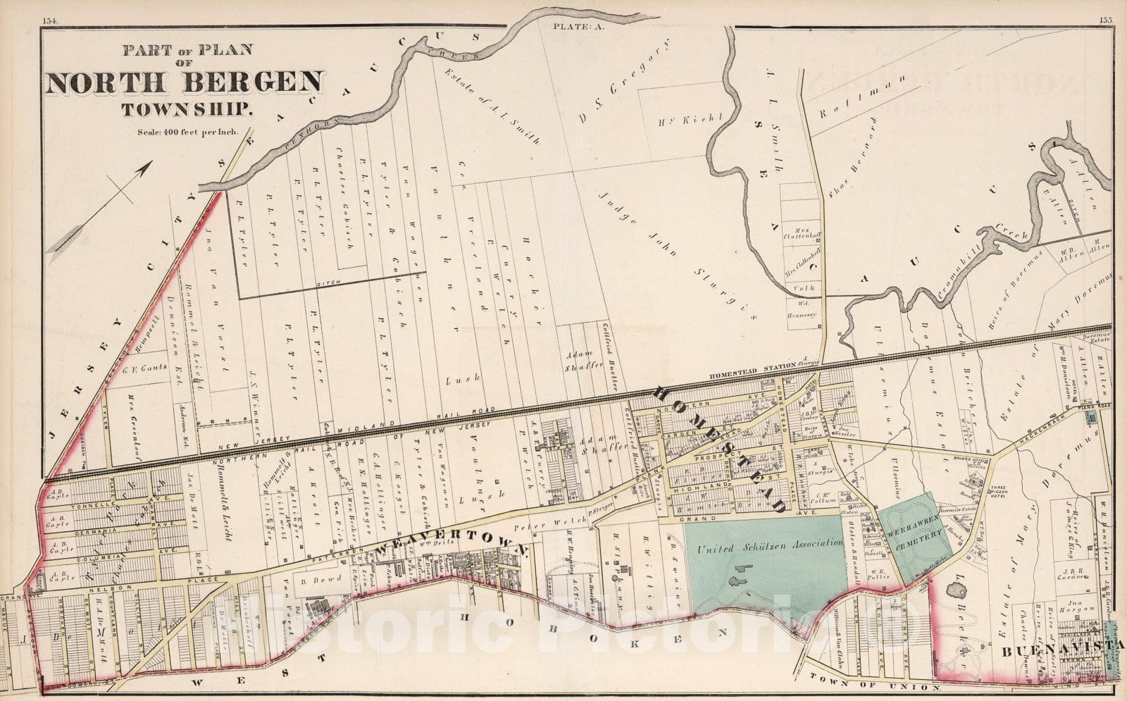 Historic Map : Part of Plan of North Bergen Township., 1873, Vintage W ...