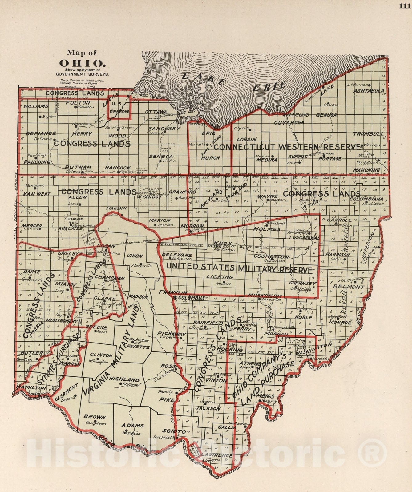 Historic Map : Map of Ohio. Showing System of Government Surveys., 189 ...